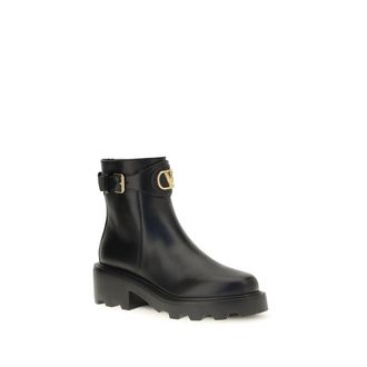 Valentino Garavani Womens Black Calf Leather Bos Taurus Ankle Boots