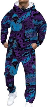 Generic Surv&ecirc;tement &agrave; capuche imprim&eacute; complet 2026 d&eacute;contract&eacute; avec pantalon de jogging pour un usage quotidien et, bleu clair, XXL