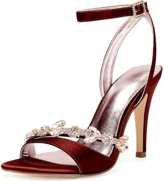 Generic Chaussures De Mariage Femme Sandale &Agrave; Talon Mari&eacute;e Bout Ouvert Mari&eacute;e Cheville Heeled Sandales Talons Aguilles Sexy 10.5Cm,Burgundy,36 EU
