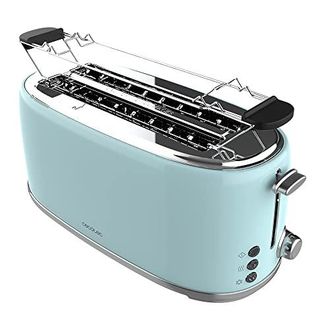 Cecotec Toast&Taste 1600 Retro Double Blue 4-Slice Toaster. 1630 W, 2 Wide and Long Slots of 3.8 cm, Stainless Steel, Upper Heating Rods, Adjustable Power, Cr