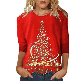 Generic HUIFUAO - Chemises de No&euml;l pour femme avec imprim&eacute; sapin de No&euml;l amusant et &eacute;tincelant, haut tendance avec motif flocon de neige, chemisier &agrave; manches 