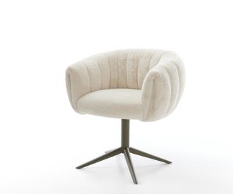 DELIFE Drehstuhl Jada-Flex Pl&uuml;sch Creme-Wei&szlig; Fu&szlig;kreuz Effektfinish Titan 360&deg; drehbar Wippfunktion Taschenfederkern, Esszimmerst&uuml;hle