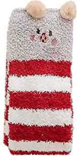 Generic Chaussettes &eacute;paisses et chaudes - Longueur genou - Motif animal - Chaussettes pelucheuses antid&eacute;rapantes et chaudes - En polaire corail - Confortable 