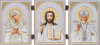 NKlaus Gottesmutter der Sieben Pfeile & Jesus Christus & Hl. Nikolaus - 8,5x13cm - Haus Altar Ikonografie 16502