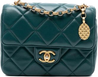 Chanel 2021-2025 Mini Square Quilted Lambskin Bijoux Logo Chain Flap crossbody bag - Vert
