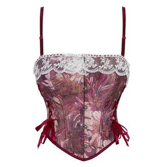 Generic Corset pour femme - Imprim&eacute; floral - Bordure en dentelle - Avec boutons sur le devant - Serre-taille - Corset surpoitrine - Bretelles r&eacute;glables, 02 _R