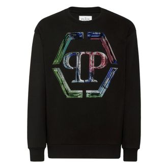 Philipp Plein Homme, Sweatshirts et sweats &agrave; capuche, Noir, Taille: 4XL SweaT-shirt LS PP Glass