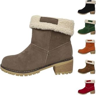Generic Bottes de neige en daim &eacute;pais et chaud doubl&eacute; en fausse fourrure pour femme - Bottines isol&eacute;es &agrave; talon carr&eacute; - Bottines mi-mollet imperm&eacute;ables antid&eacute;r
