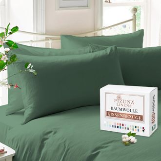 Pizuna Luxuri&ouml;ser Soft-Satin 2er Pack Kissenbezug 50 x 75 cm Heckengr&uuml;n, 400 Fadenzahl Baumwolle Quadratisch Kissenbez&uuml;ge, 100% Langstapel Baumwolle Nur Kiss