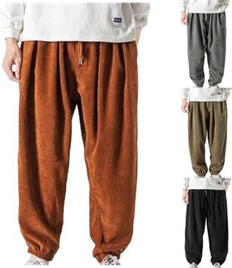 Generic Pantalon ample en velours c&ocirc;tel&eacute; pour homme, coupe ample, &eacute;l&eacute;gant, surdimensionn&eacute;, avec cordon de serrage, taille &eacute;lastique, pantalon de jogging athl&eacute;
