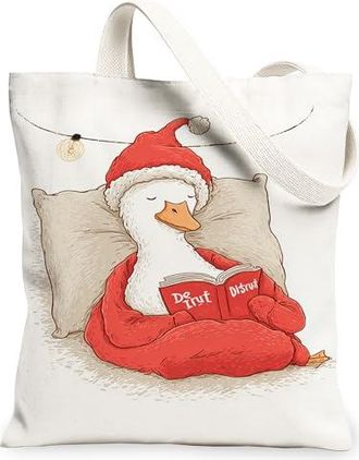 Generic Sacs fourre-tout en toile de canard de No&euml;l, motif oiseau mignon, sacs d&eacute;picerie r&eacute;utilisables, confortables, l&eacute;gers et lavables en toile pour voyage,