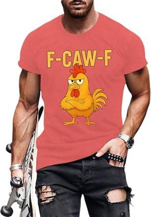 Generic T-shirt fantaisie &agrave; manches courtes pour homme - Motif coq - Style d&eacute;contract&eacute; - Streetwear quotidien, Rouge, 4XL