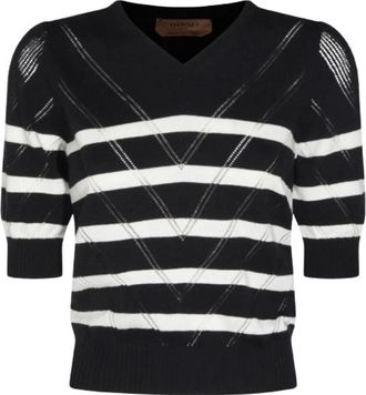 Twinset Femme, Pulls, Multicolore, Taille: 42 FR Haut &agrave; rayures col en V