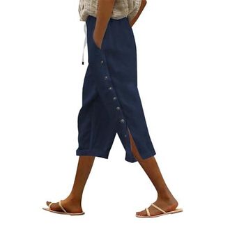 Generic Short d&eacute;t&eacute; d&eacute;contract&eacute; en cuir pour femme - En coton et lin - &Eacute;lastique - Sept - Formel, 1-Bleu marine, XXL