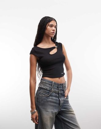 True Religion Top &agrave; d&eacute;coupe orn&eacute; de cristaux - Noir de jais