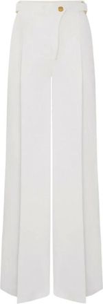 Elisabetta Franchi Femme, Pantalons, Blanc, Taille: 40 FR Pantalon large en lin m&eacute;lang&eacute; &agrave; taille haute