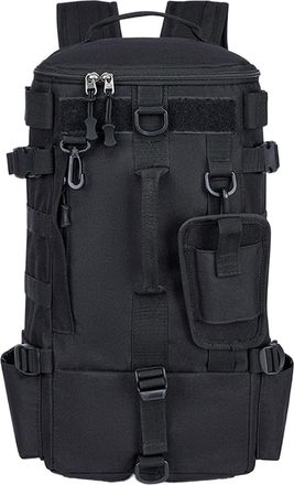 Generico Rucksack für Ausrüstung mit integrierter Rutenhalterung, wasserdichter Rucksack für Wandern, Motorradreisen, Kajak, Camping und Ausflüge, Schwarz, Con