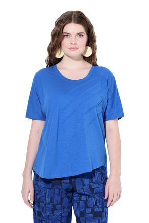 Ulla Popken Damen gro&szlig;e Gr&ouml;&szlig;en &Uuml;bergr&ouml;&szlig;en Plus Size T-Shirt, Biesen, Rundhals, Halbarm, Biobaumwolle kornblumenblau 58+ 838884744-58+