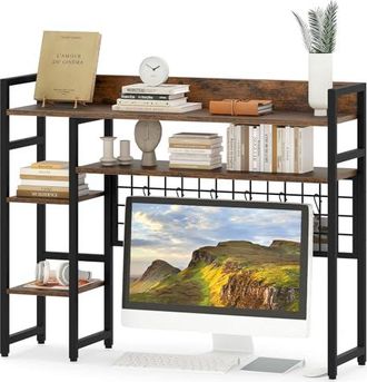 Giantex &Eacute;tag&egrave;re de Bureau, &Eacute;tag&egrave;re Autoportante avec 4 Tablettes, Compartiment Ouvert, Grille en M&eacute;tal et 6 Crochets Amovibles, Gain de Place, Biblioth&egrave;que po