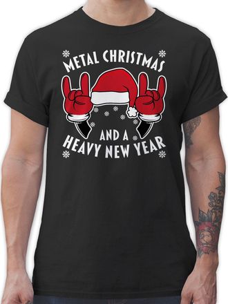 Shirtracer T-Shirt Herren - Weihnachten - Metal Christmas and a Heavy New Year - wei&szlig; - XXL - Schwarz - weihnachtstshirts Weihnachts Tshirt Merry x-Mas Xmas Shir