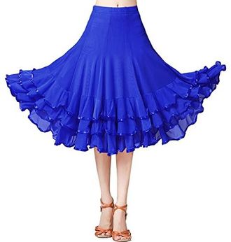 Generic Jupe de danse latine pour femme Valse Tango Jazz Salsa Rumba Chacha Fleurs Grand Hem Moderne Jupe de danse Carnaval Fête Performance Costume Vêtements