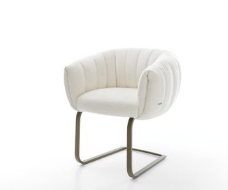 DELIFE Freischwinger Jada-Flex Boucl&eacute; Soft Beige Freischwinger flach Effektfinish Titan Taschenfederkern, Esszimmerst&uuml;hle