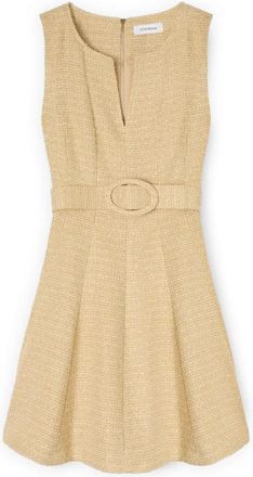 Motivi Femme, Robes, Jaune, Taille: 44 FR Robe &Eacute;vas&eacute;e en Tissu Boucl&eacute; avec Ceinture