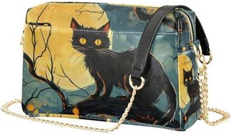 Mnsruu Sacs à bandoulière pour femme, sac à main en cuir motif chat noir pleine lune