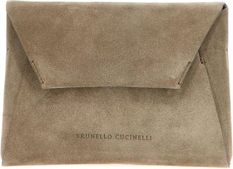 Brunello Cucinelli Femme, Sacs, Gris, Taille: ONE Size Monili Suede Clutch