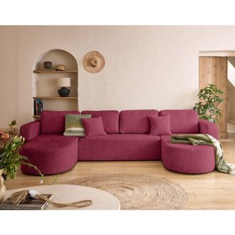 Best Mobilier Miro - wohnlandschaft u-form 7-sitzer - schlaffunktion und bettkasten - aus strukturiertem samt - pflaume