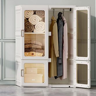 Generic Kleiderschrank Klappschrank Wardrobe Bedroom Aus PP-Material Mit Stange Magnetische Türen Obere Tragkraft: 60 Kg for Schlafzimmer Wohnzimmer Versteckt