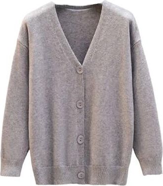 Generic Cardigan cor&eacute;en &agrave; col en V &agrave; manches longues &eacute;l&eacute;gant &agrave; simple boutonnage d&eacute;contract&eacute; pour femme, gris, Taille Unique