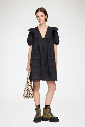 Ganni Robe courte en lin noir - Taille 36 - Pour Femme