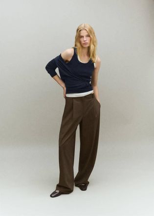 Mango Top en maille en laine m&eacute;lang&eacute;e bleu marine fonc&eacute; - Femme - XS - MANGO