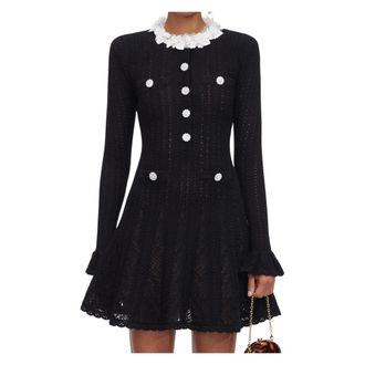 Self Portrait Femme, Robes, Noir, Taille: 36 FR Robe courte en maille &agrave; garniture florale