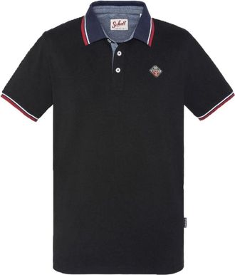 Schott NYC Schott Nyc, Homme, Tops, Noir, Taille: S Polo coton regular logo patch&eacute;