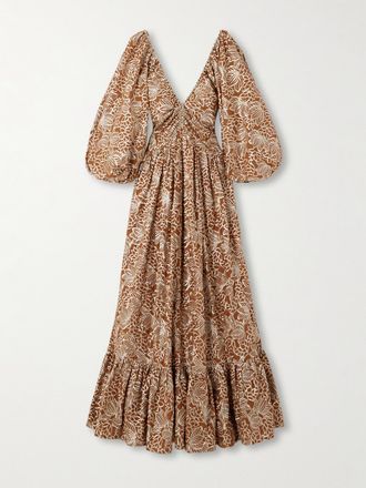 Dima Ayad Maxikeid Aus Satin Mit Raffungen Und Stickereien - Braun