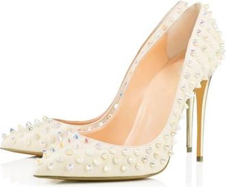 Generic Escarpins à Talons Hauts Cloutés et Tendance pour Femmes, Chaussures de Soirée Sexy à Bout Pointu et Talon Aiguille élégantes et Confortables à Enfile