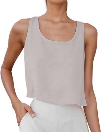 Generic D&eacute;bardeur Femme Coton Tank Top D&eacute;bardeur d&eacute;contract&eacute; en m&eacute;lange de Lin pour Femmes sans Manches avec Fermeture &agrave; Boutons pour Un Style Facile et Confo