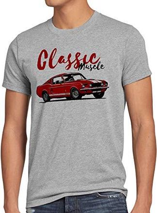 style3 Classic Muscle Car T-Shirt Homme Eleanor USA v8 gt500, Taille:M, Couleur:Gris chiné