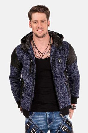 Cipo & Baxx Strickjacke Strickjacke (1-tlg) mit Leder Highlights, CL-310