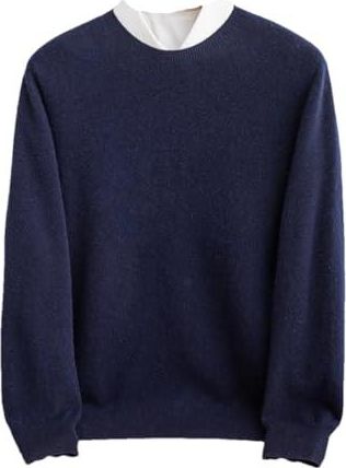 Generic Pull pour homme 100 % laine m&eacute;rinos solide d&eacute;contract&eacute; col rond doux, bleu marine, M