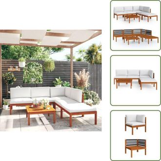 vidaXL 6-tlg. Garten-Lounge-Set mit Kissen Cremewei&szlig; Massivholz Akazie - Gartenm&ouml;bel Set - Holz Gartenm&ouml;bel - Akasie M&ouml;bel - Outdoor Lounge Set
