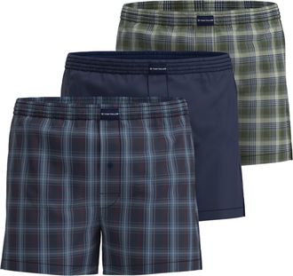 Tom Tailor Herren Boxershorts 3er Pack - blau kariert, 100% Baumwolle, Eingriff mit Knopf, atmungsaktiv 8