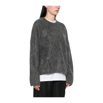Soft Goat Pullover aus Fuzzy-Strick mit Rundhalsausschnitt - - Knitwear - Damen - Grau - M