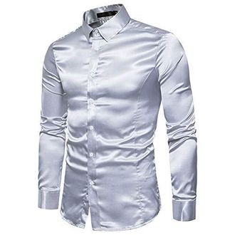 Generic Chemise brillante &agrave; manches longues pour homme, col boutonn&eacute;, chemise d&eacute;contract&eacute;e de qualit&eacute; sup&eacute;rieure, chemise douce pour la peau, haut luxueux sop