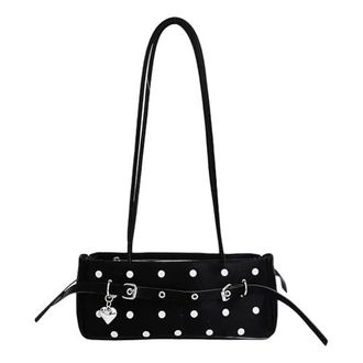 Generic Sac &agrave; bandouli&egrave;re en cuir PU pour femme Motif &agrave; pois Style cor&eacute;en Pour le travail, les voyages, Noir, 16.14x9.84x5.12inch