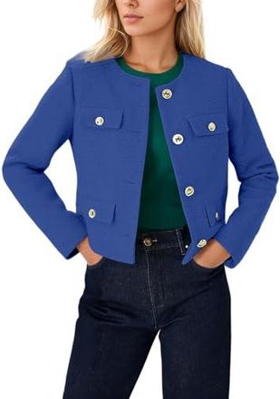 Generic Vestes pour femmes 2026 unies col rond avec bordure boutonn&eacute;e courte - Veste polyvalente pour le week-end, Bu2., XS