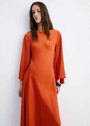 Mango Robe satin&eacute;e manches cloche rouge-orang&eacute; - Femme - XS - MANGO