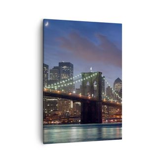 Arttor Bilder auf Leinwand Brooklyn br&uuml;cke nacht new york city Leinwandbild mit Rahmen 50x70cm Wandbilder Dekoration Wohnzimmer Schlafzimmer Deko Gro&szlig; Wandde